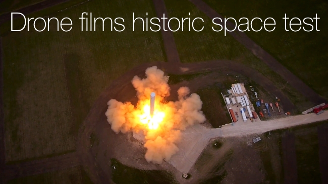 Remote controlled rocket filmed from a remote controlled, aerial camera