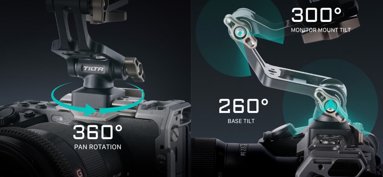 Tilta Extended Pro Monitor Mount: Flexible Double-Hinged Arm for Monitors