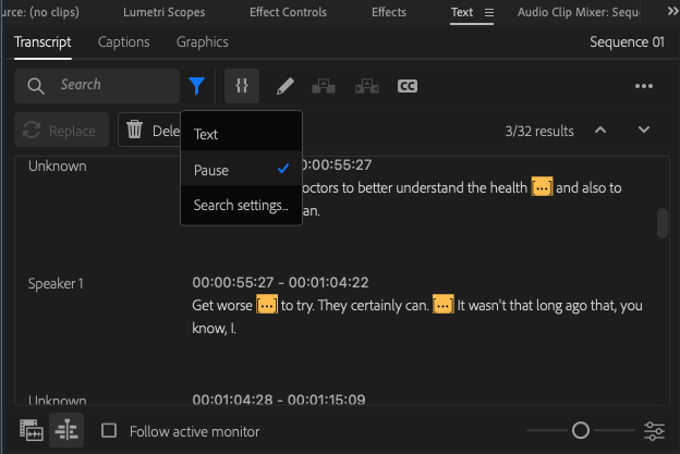 How to delete pauses and filler words with text-based editing
