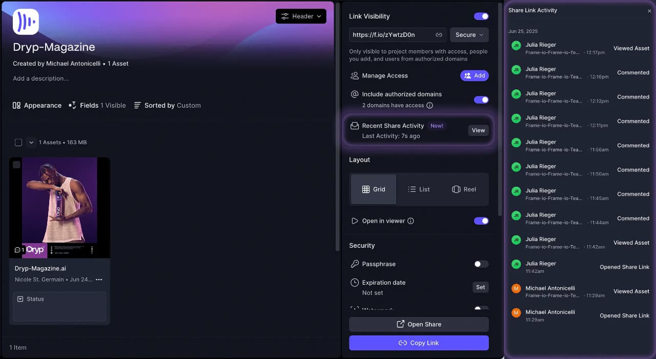 Frame.io Version 4 adds new features including Share Activity, improved transcription, and more